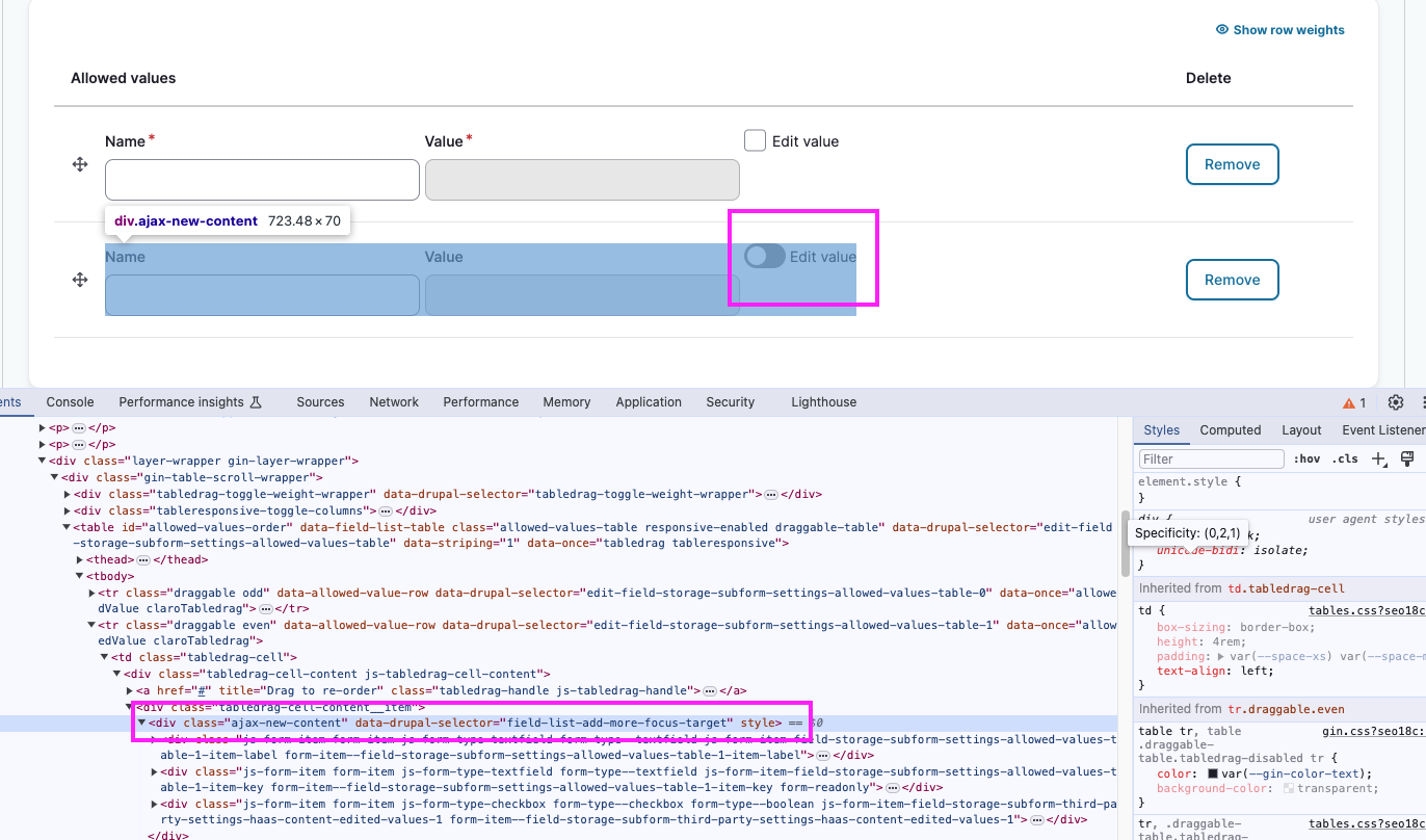 Checkboxes are styled as toggles in .tabledrag-cell-content__item if content has wrapper ...